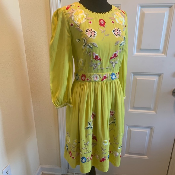 French Connection | Dresses | French Connection Yellow Boho Embroidered ...